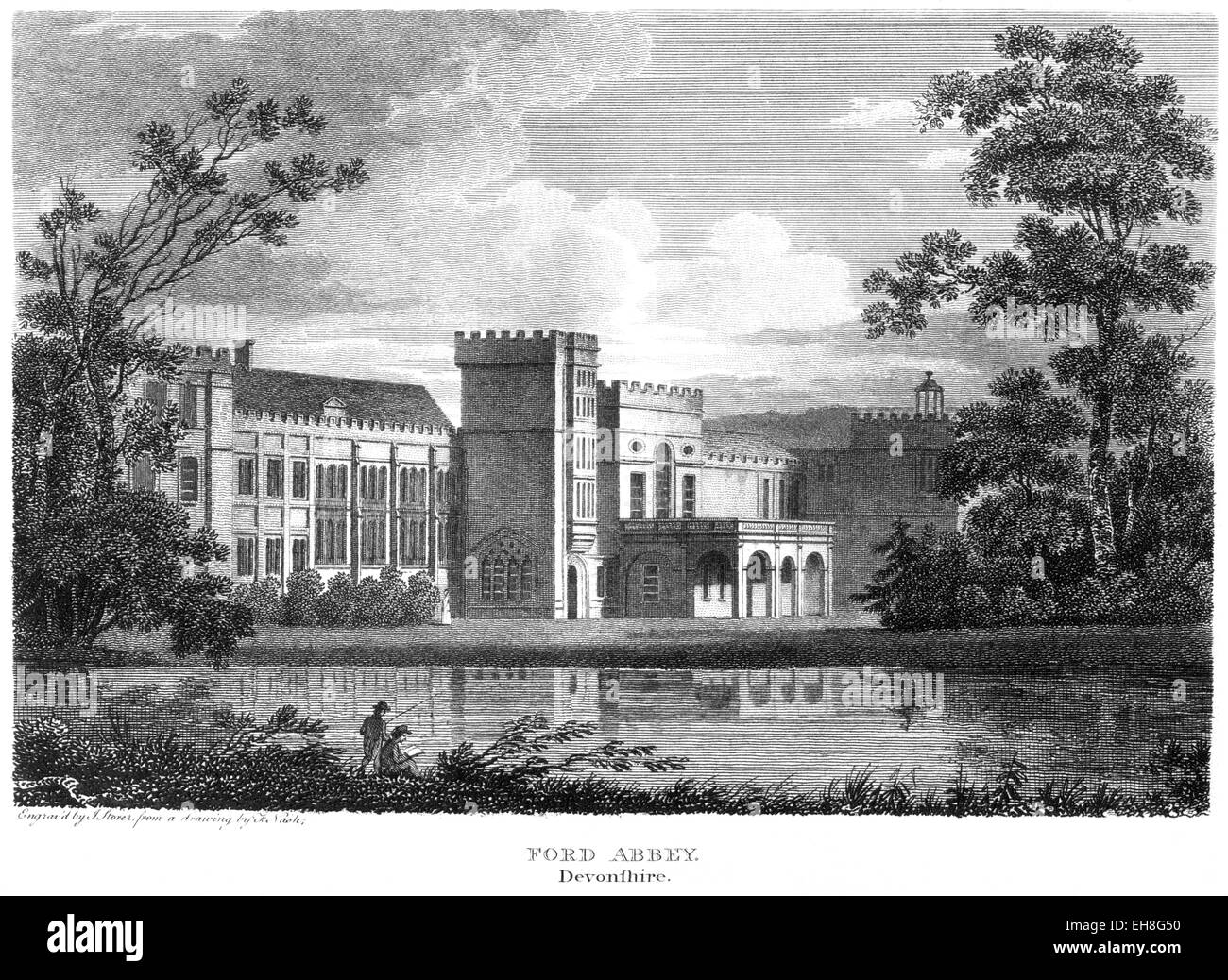 An engraving of Ford Abbey, Devonshire (Forde Abbey, Dorset) scanned at ...