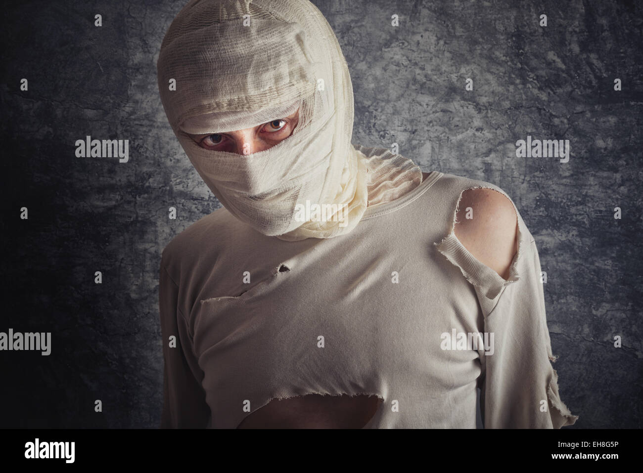 Injured Mad with Brain Concussion and Wounded Head wearing Medical ...