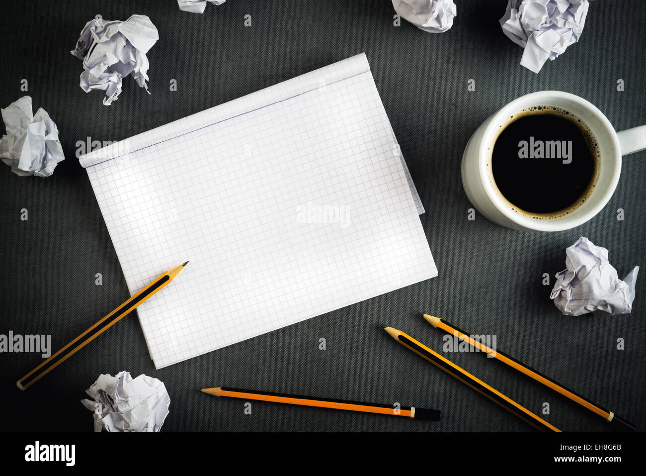 Creative Writing Concept With Pencils, Coffee Cup, Notepad and Crumpled ...
