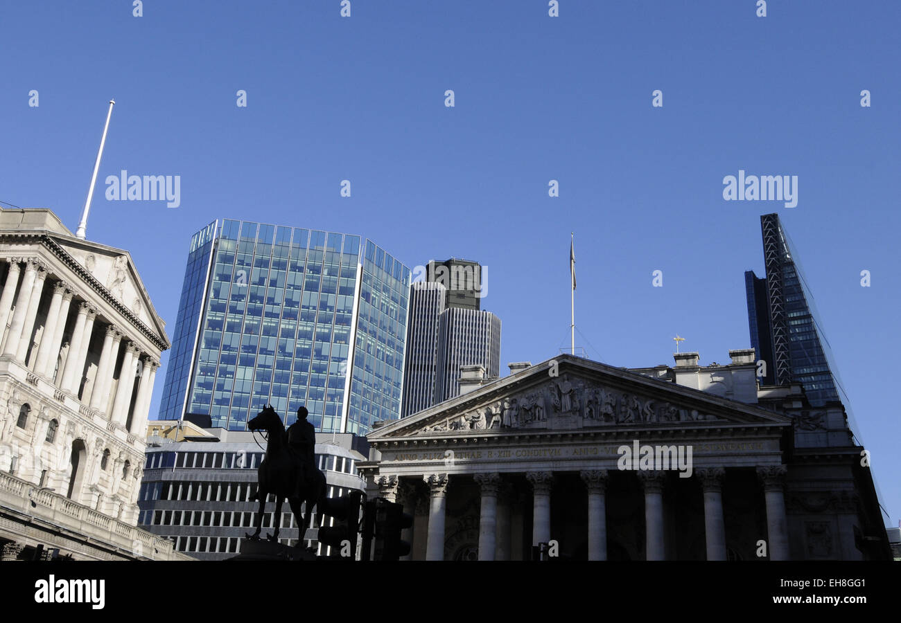 The Royal Exchange, Bank of England and The Cheesegrater Building and ...