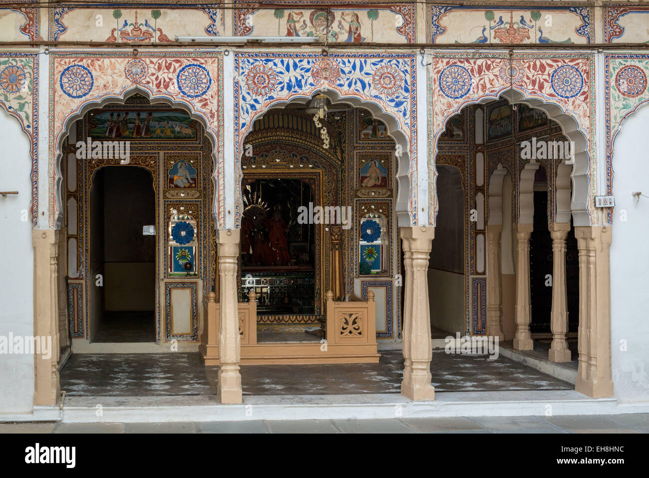 Mandawa, view from the courtyard of a haveli decorated with frescoes ...