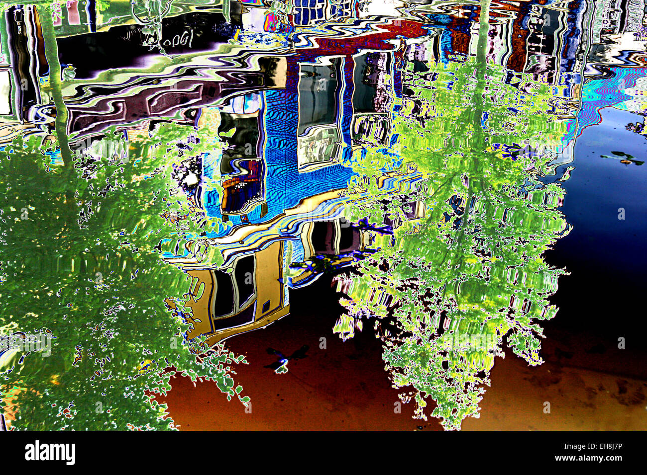 Psychedelic reflections in canal, Delft, Holland Stock Photo - Alamy