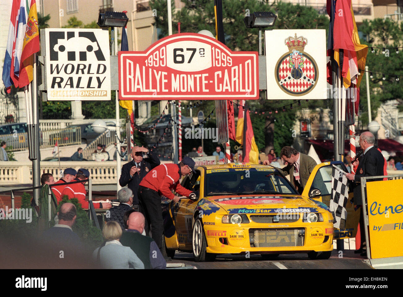 1999 Monte Carlo Seat Rally car on finishing ramp Stock Photo - Alamy