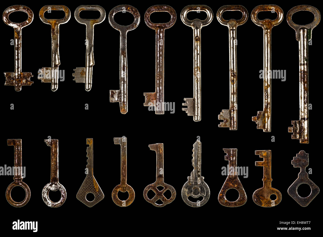 Set of old keys, isolated on black background Stock Photo - Alamy