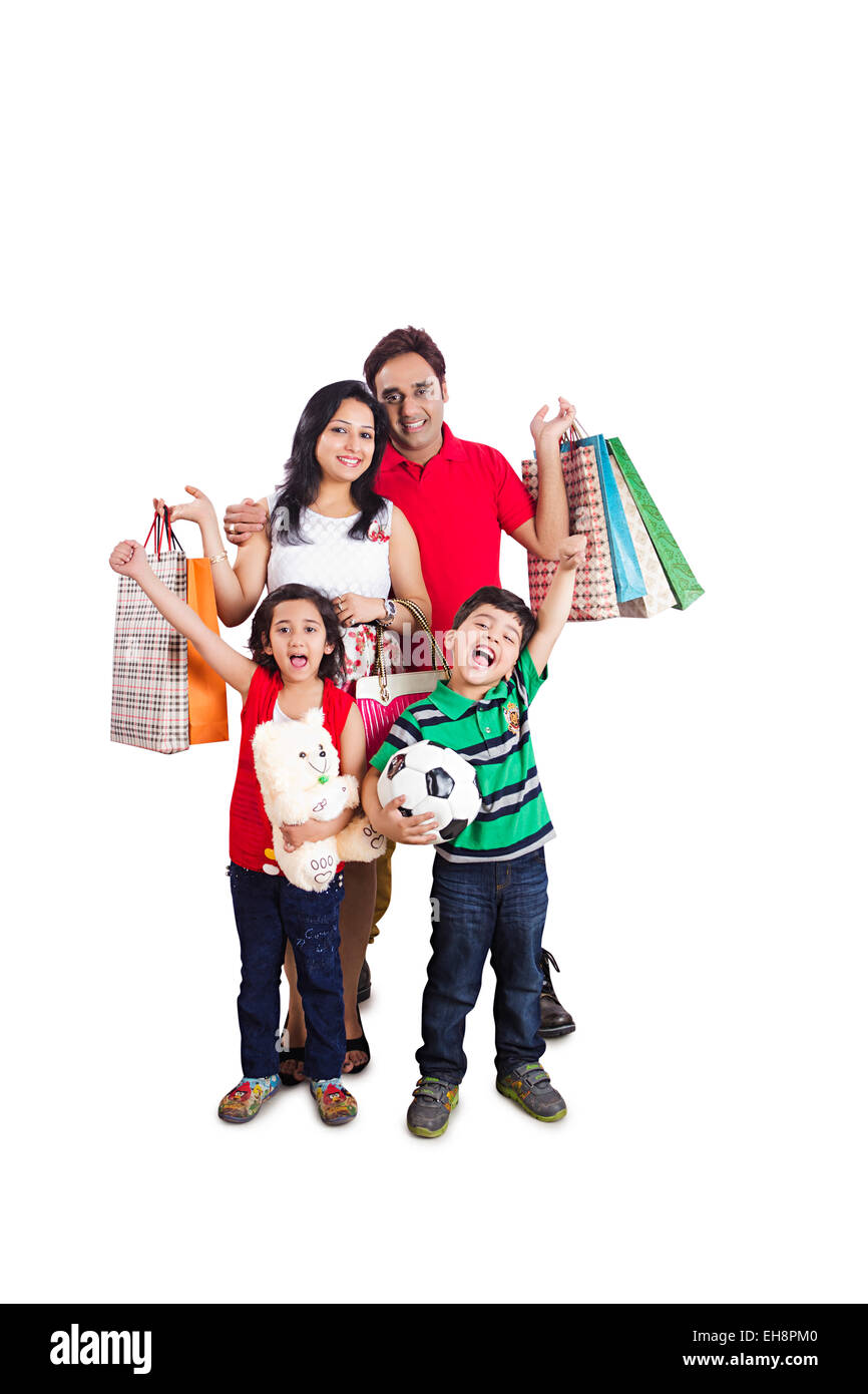 4 indian kids and Parents Shopping shouting Stock Photo - Alamy