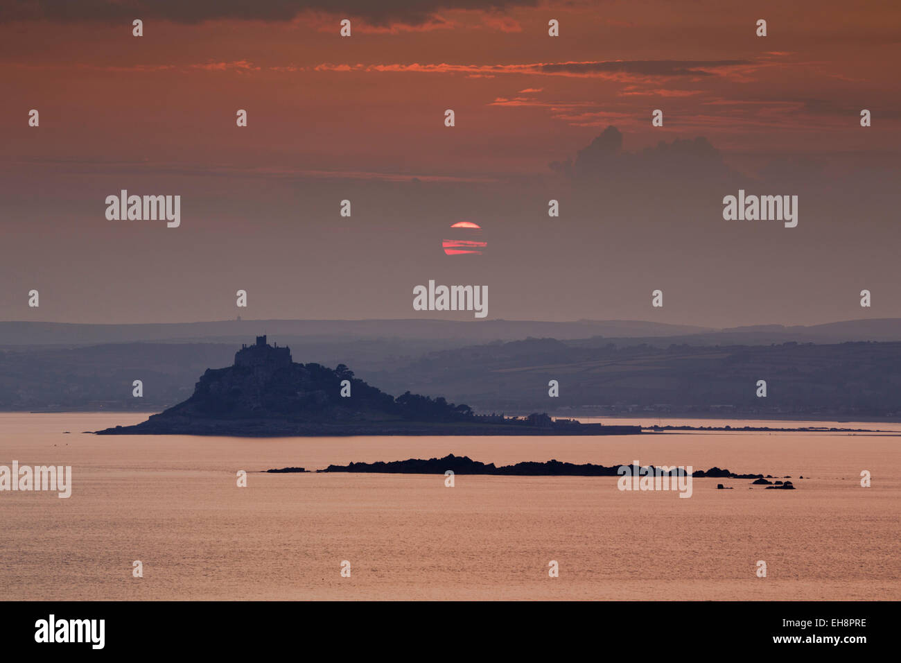 St Michael's Mount; Sunset; From Cudden Point Cornwall; UK Stock Photo ...