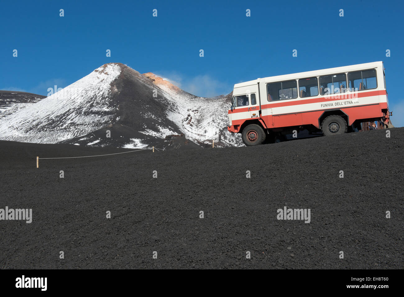 Snow-capped Etna Volcano And 4WD Bus Stock Photo - Alamy