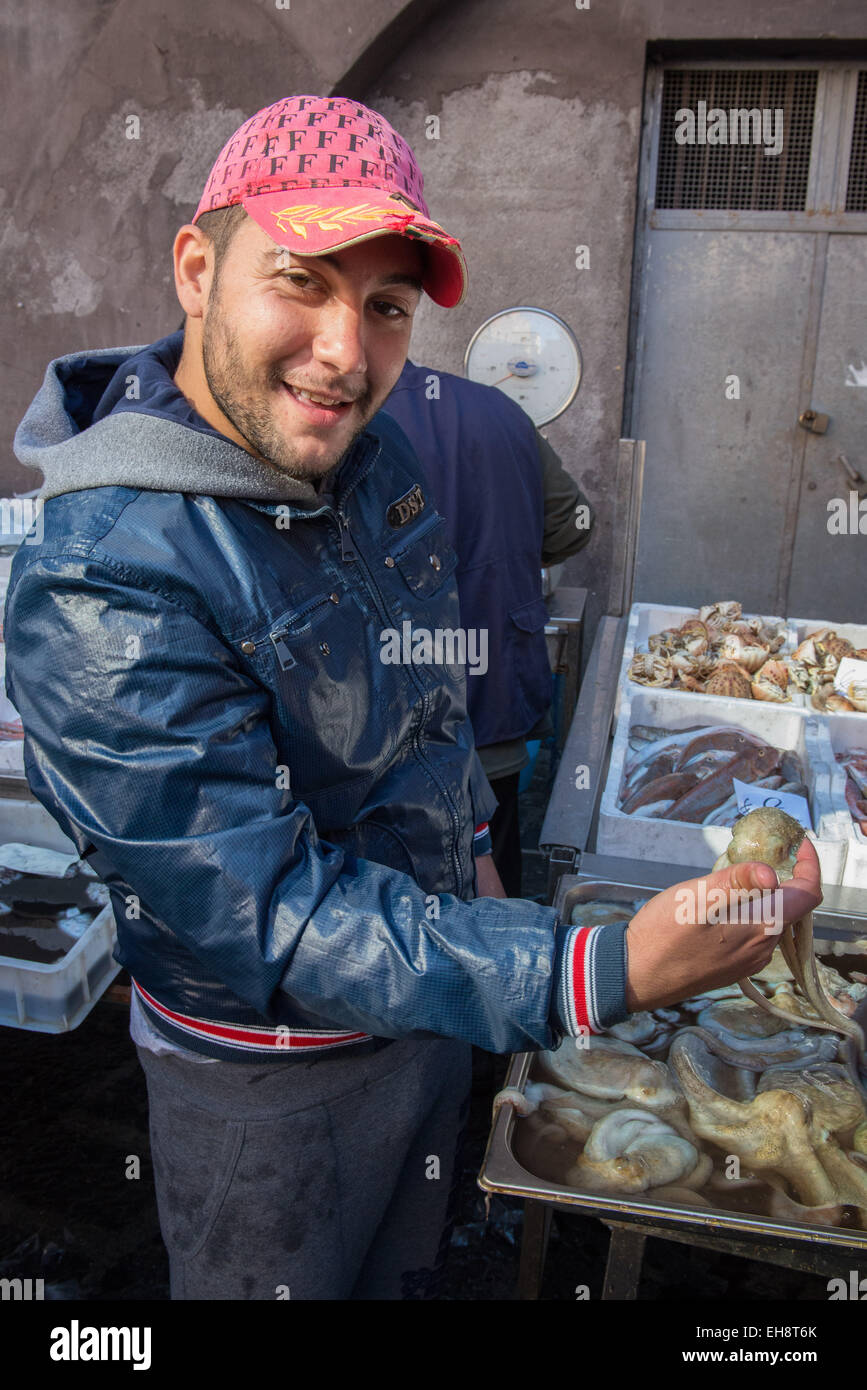 Man, Fish Market, Catania Stock Photo - Alamy