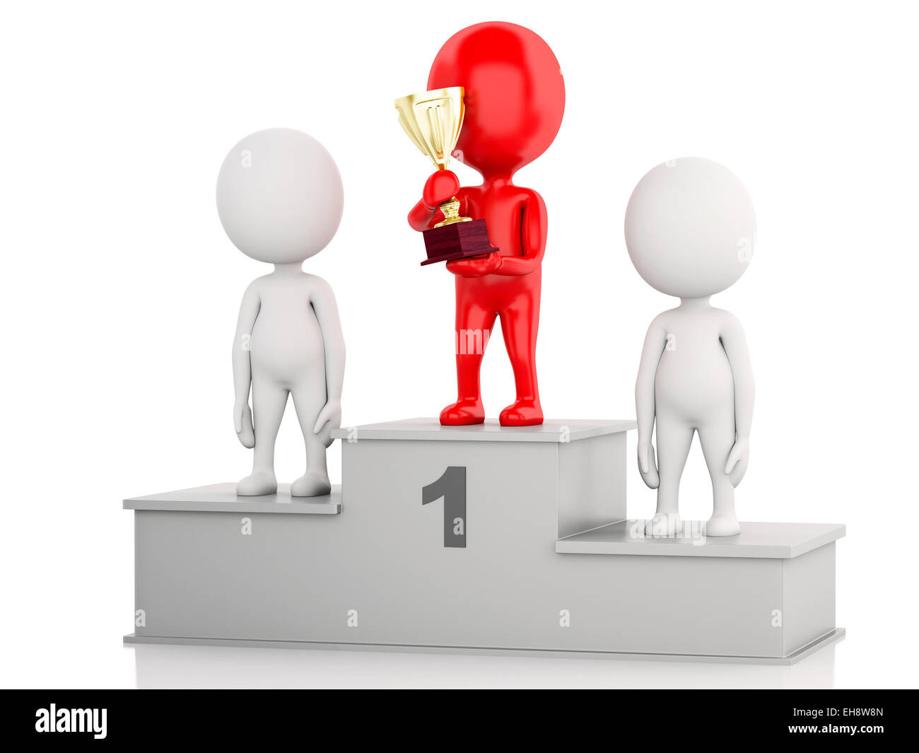 3d illustration. Winner celebrating on podium with trophy. Isolated ...