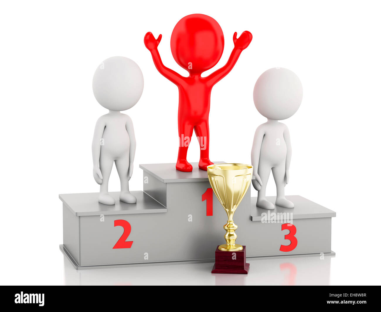 3d illustration. Winner celebrating on podium with trophy. Isolated ...