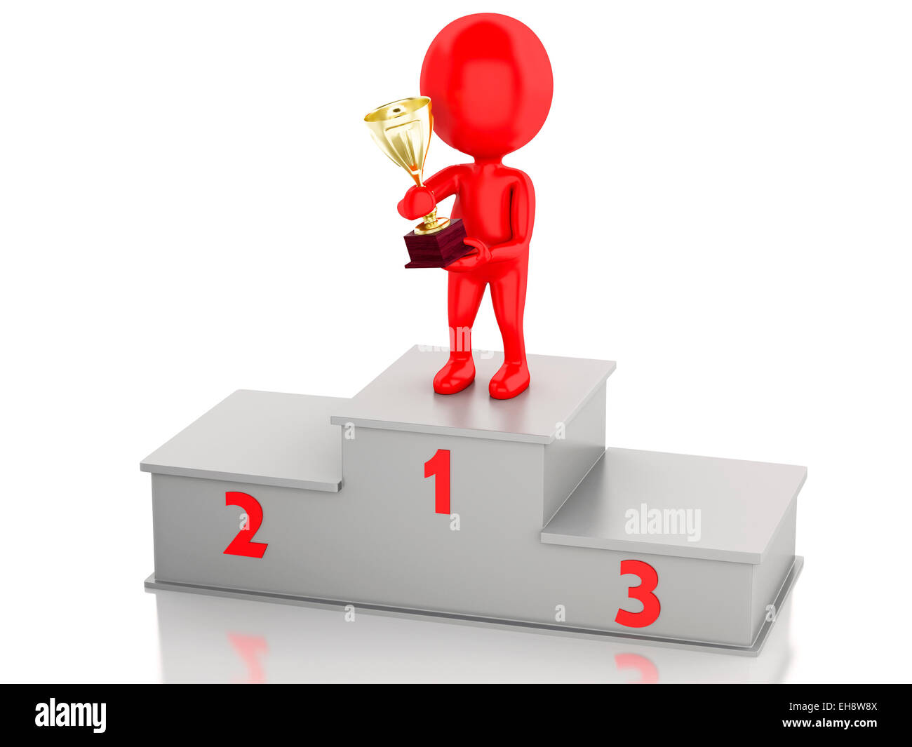 3d illustration. Winner celebrating on podium with trophy. Isolated ...