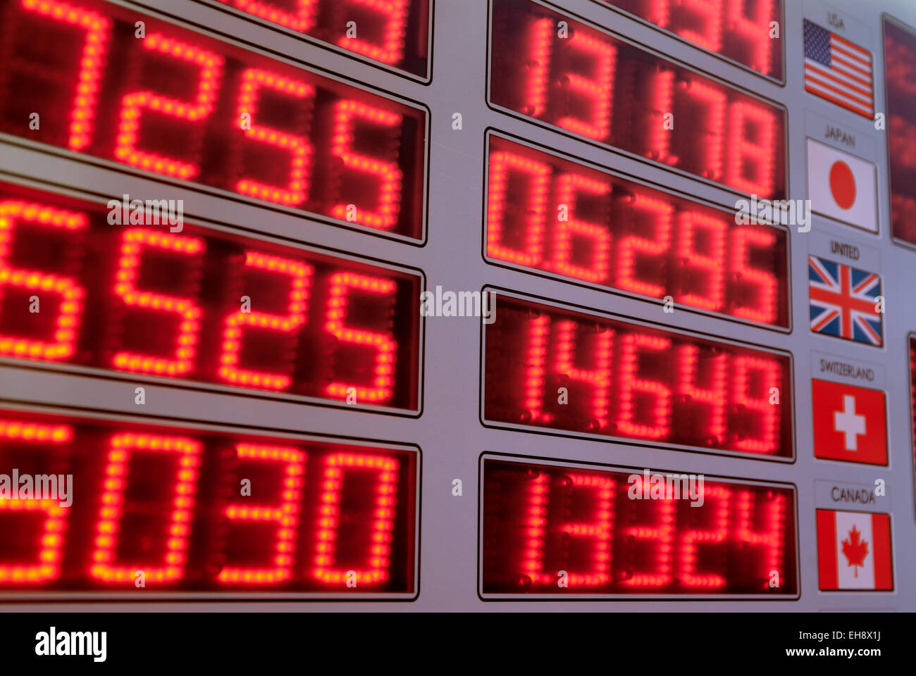 Display showing foreign currency exchange rates in a Money exchange ...