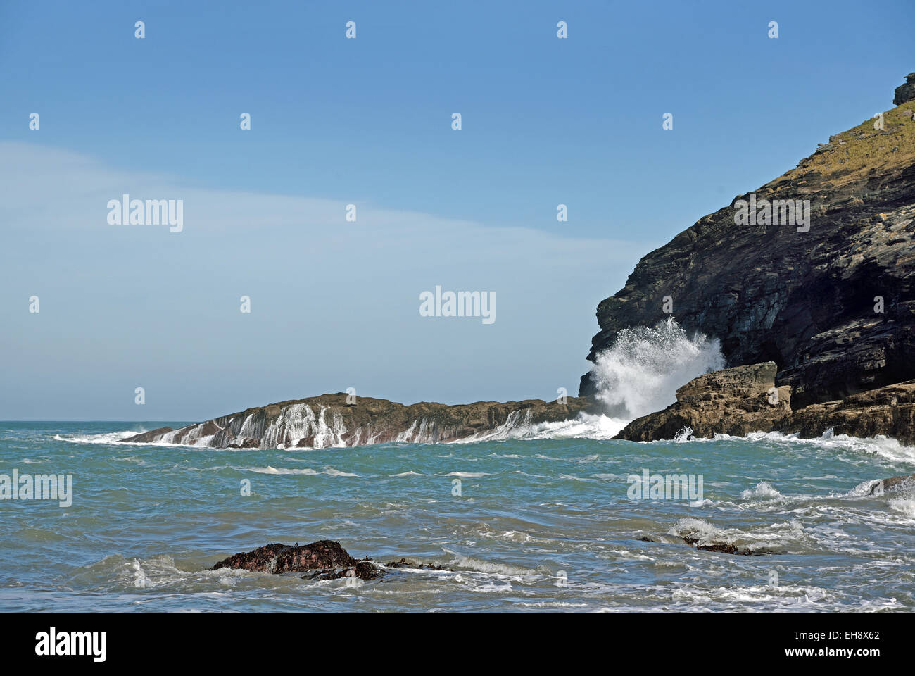 Massive wave breaking against the cliff, Barras Nose, Tintagel ...