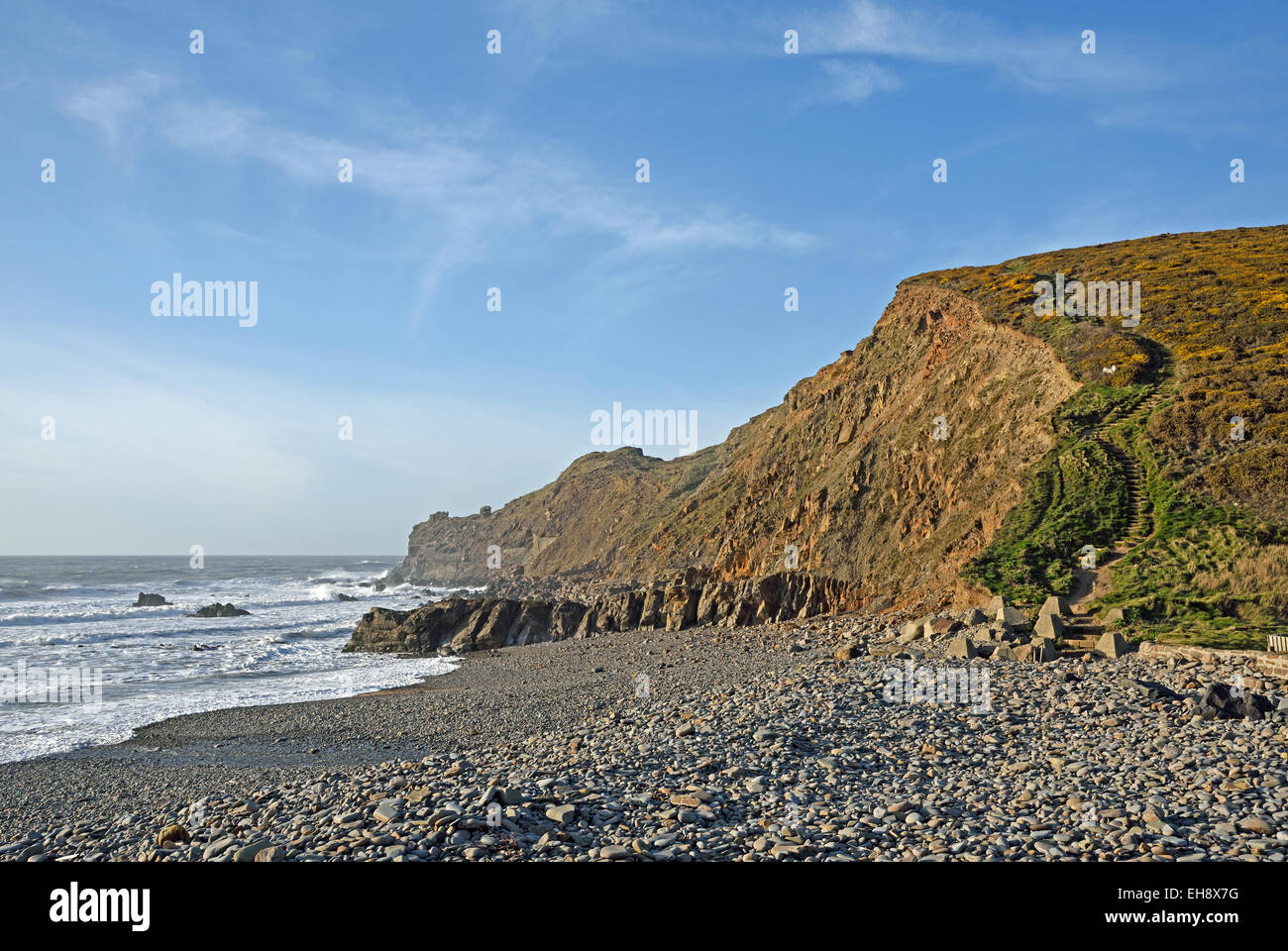 Menachurch Point, the beach and cliffs at Northcott Mouth near Bude ...