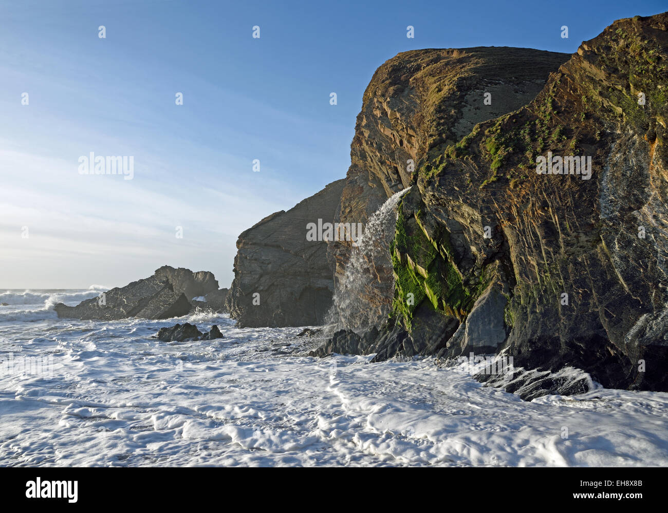The beach and Stowe Cliffs at Sandymouth, near Bude, North Cornwall, UK ...