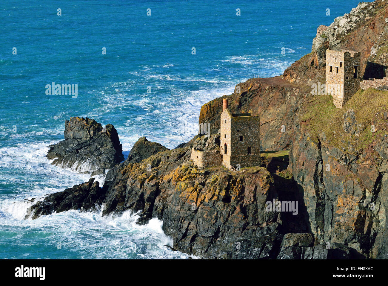 The twin engine houses of the old Botallack Crowns tin mine on the ...