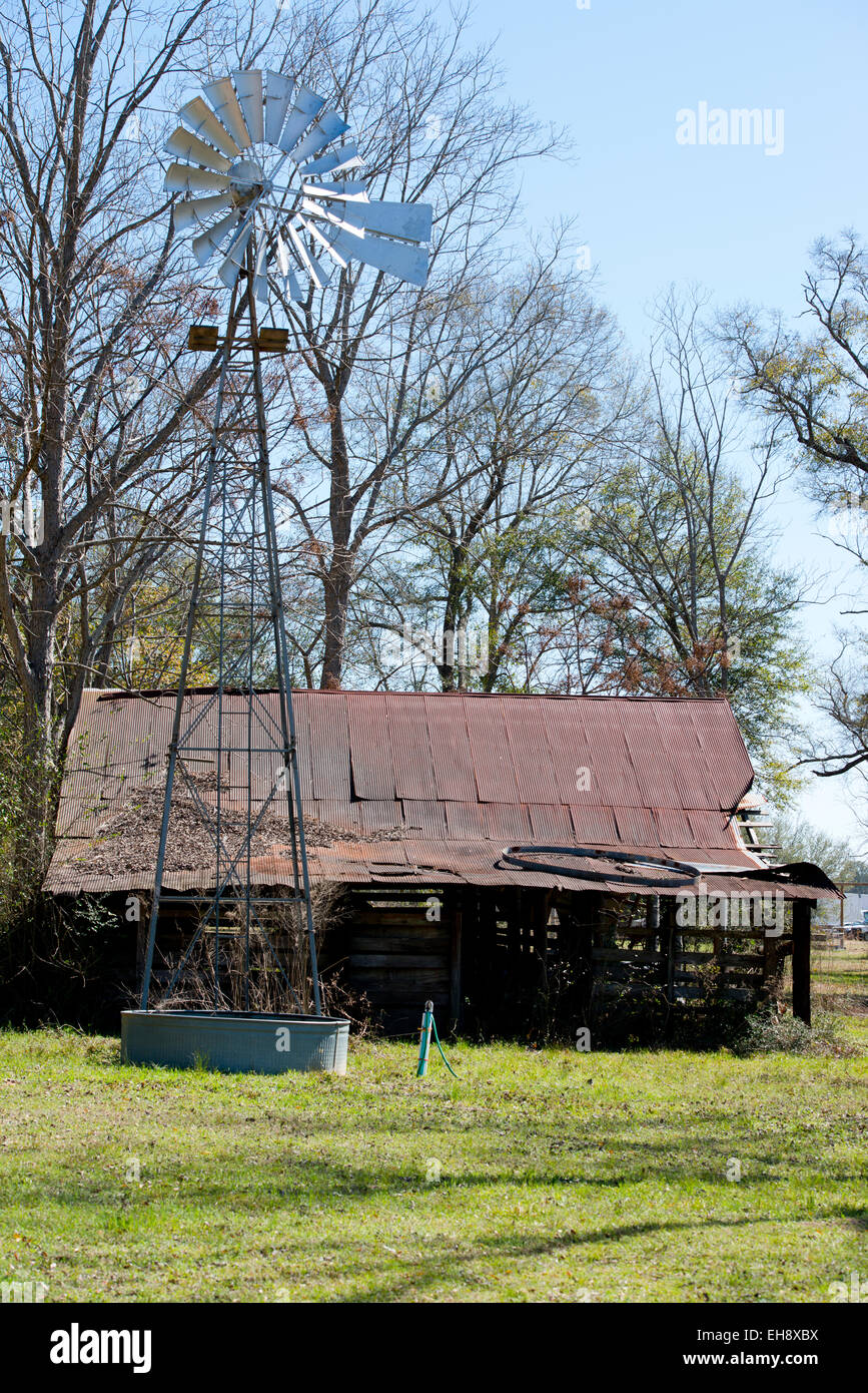 Windmill and Barn in a grassy field Stock Photo - Alamy