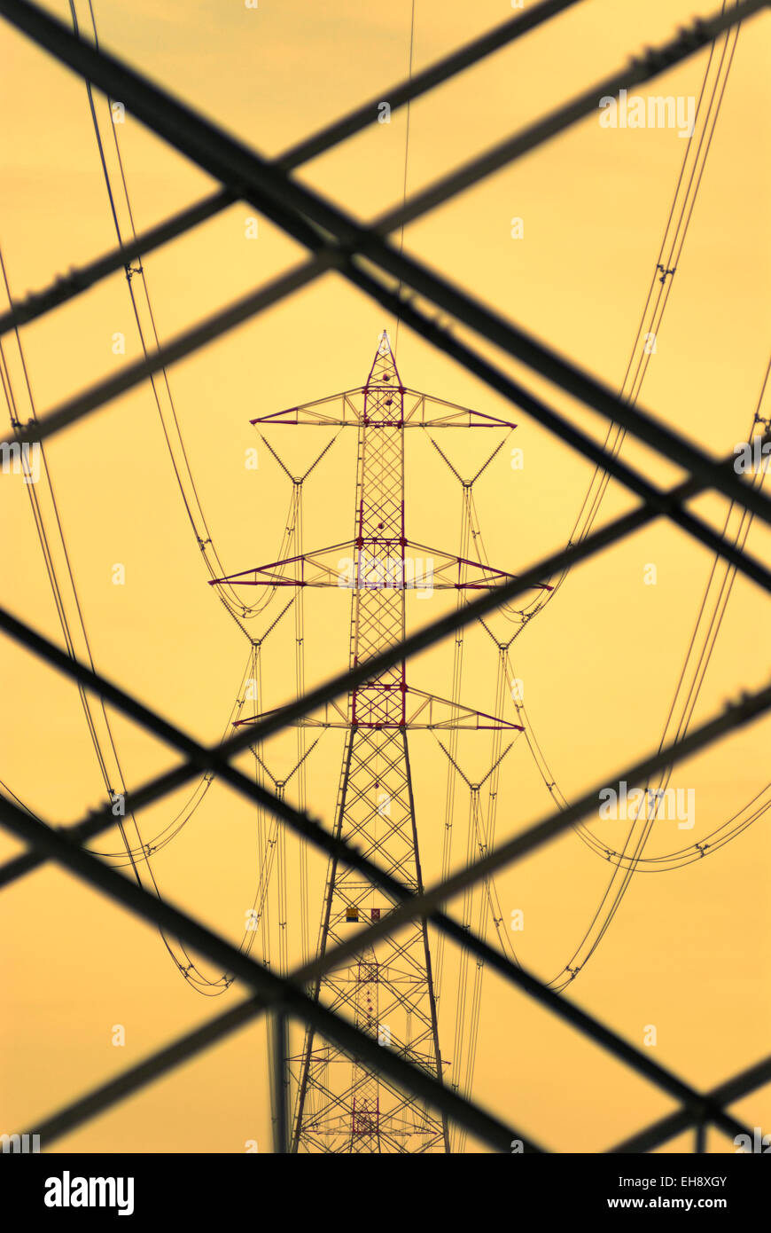 High voltage power supply lines Stock Photo - Alamy