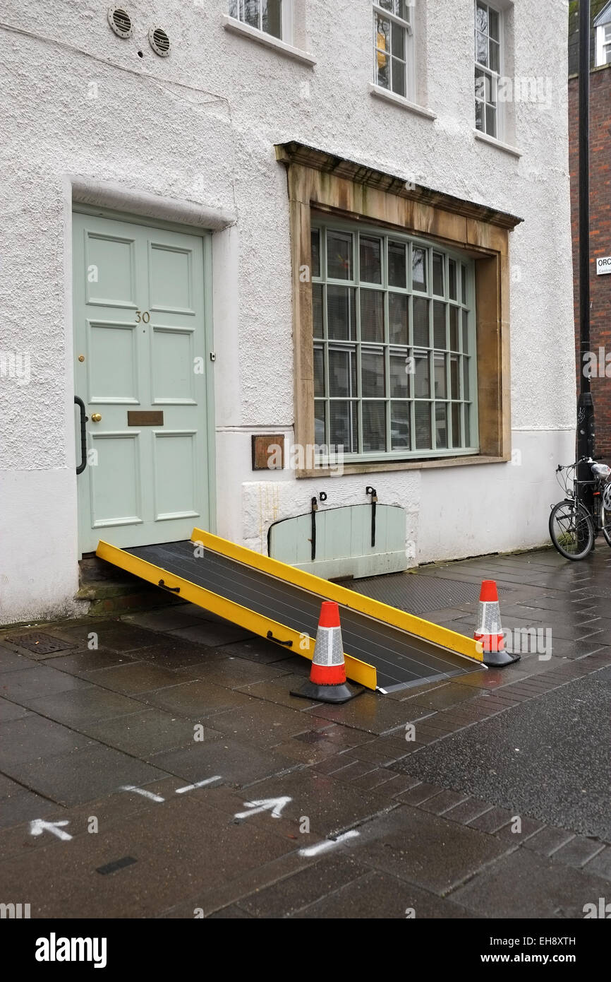 Disabled access ramp into a building in a back street in the centre of ...
