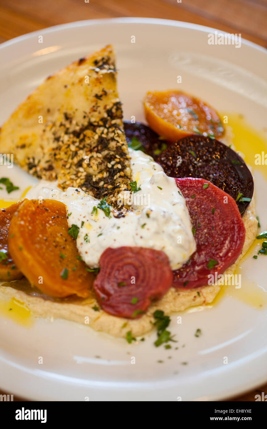 tri-color heirloom beet salad with lemon tahini sauce on za'atar ...