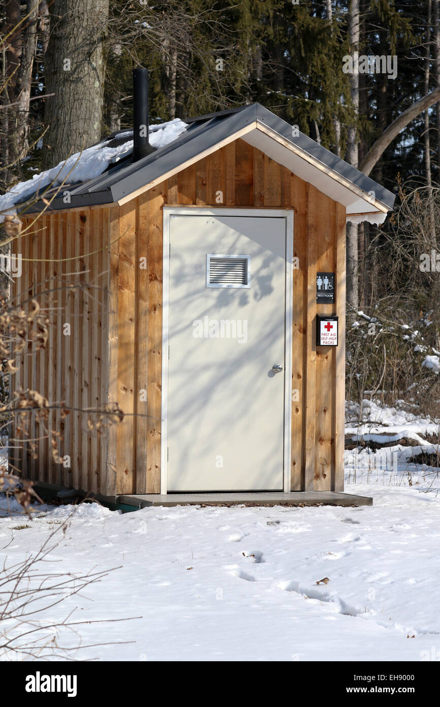 Outhouse in the woods in winter with snow Stock Photo - Alamy