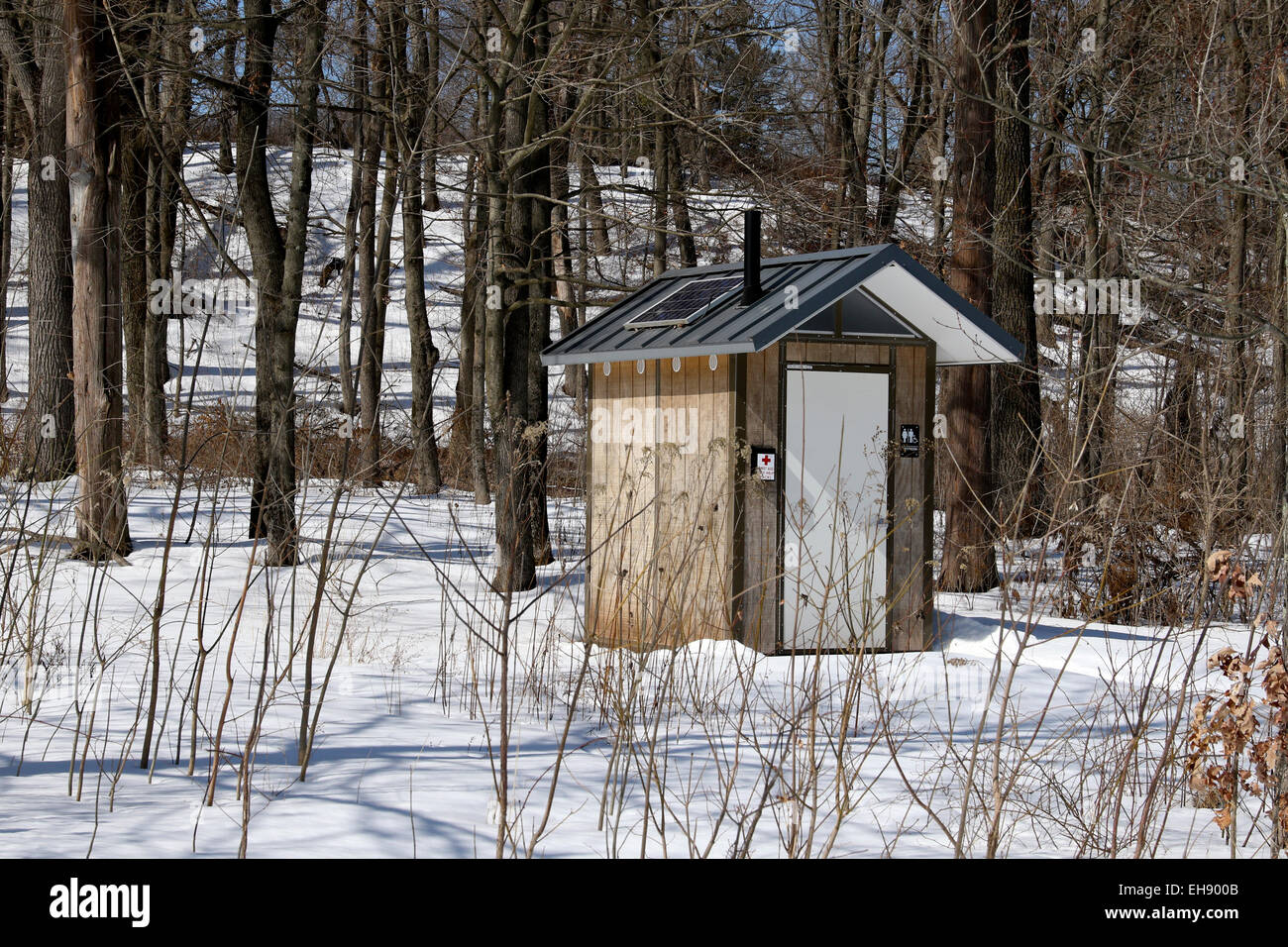 Outhouse in the woods in winter with snow Stock Photo - Alamy
