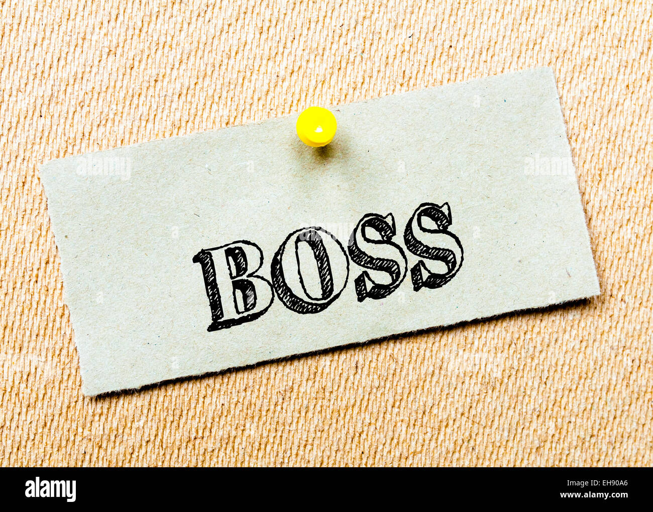 Recycled paper note pinned on cork board. Boss Message. Concept Image ...