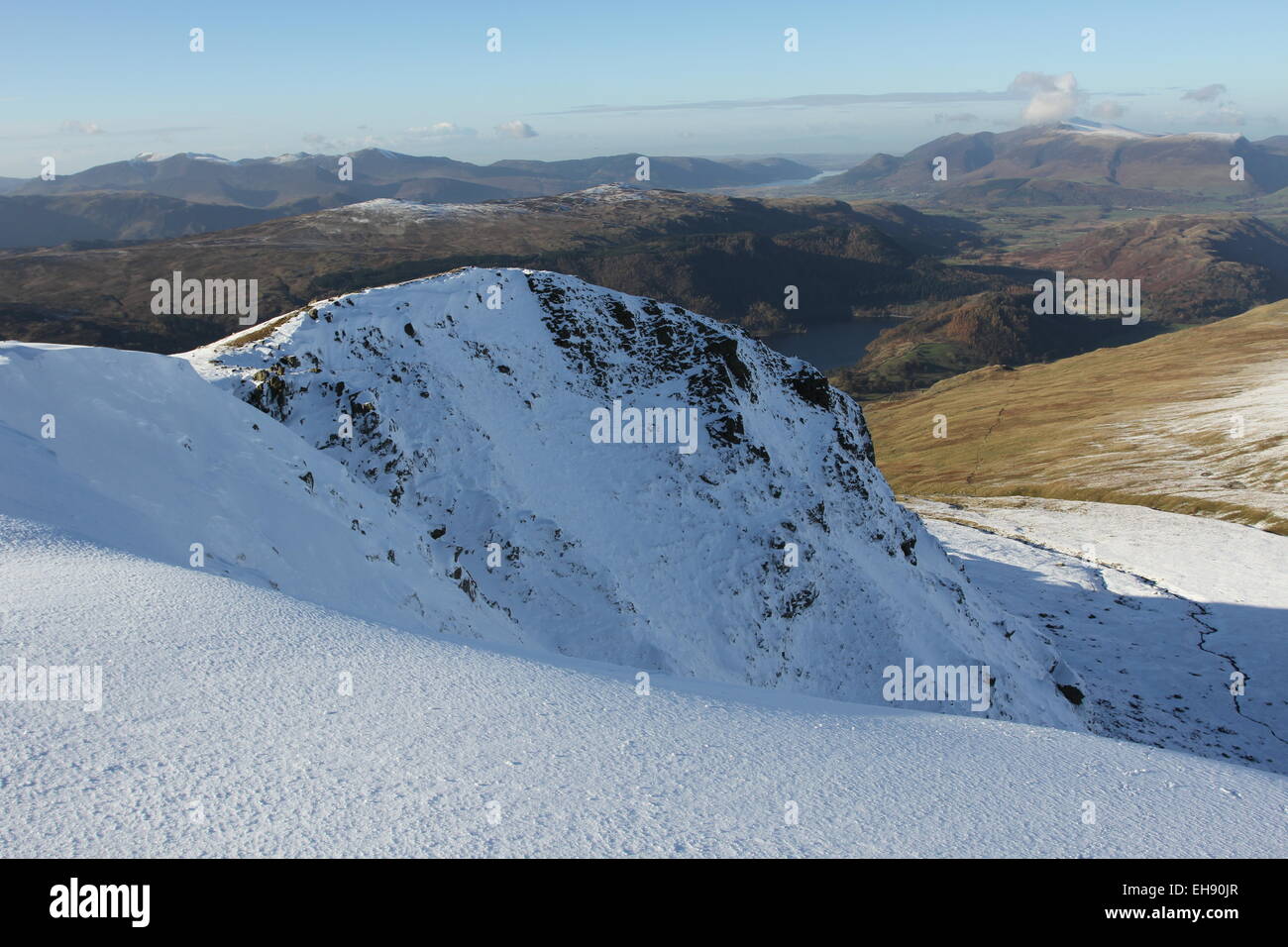 Helvellyn winter, Lower Man from Helvellyn, snow on Helvellyn Stock ...