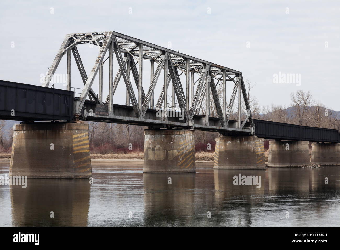 Rail bridge over the South Thompson River in Kamloops, British Columbia ...