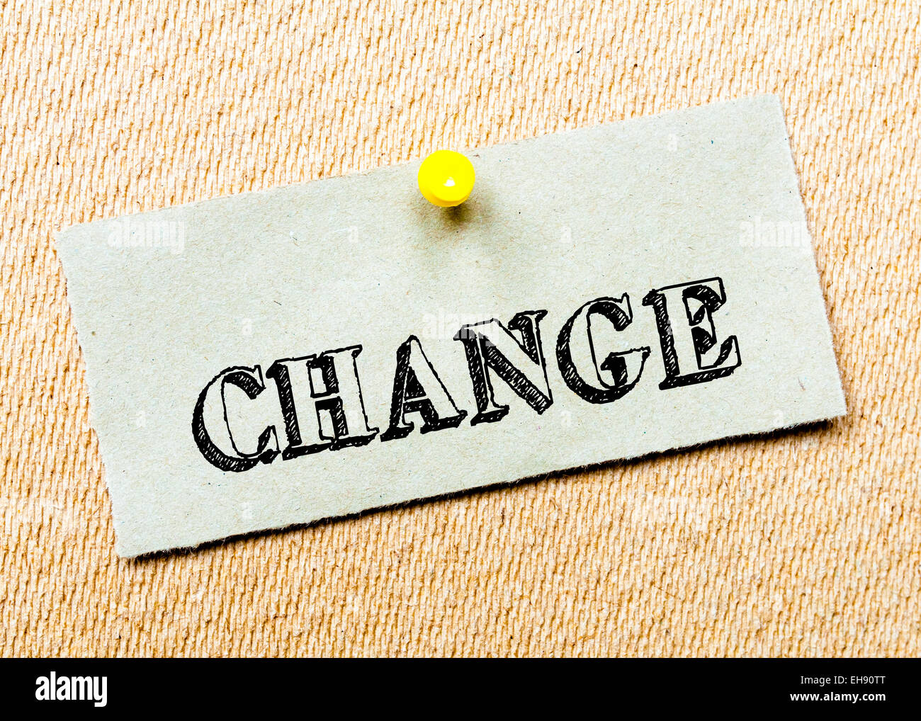 Recycled paper note pinned on cork board. Change Message. Concept Image ...