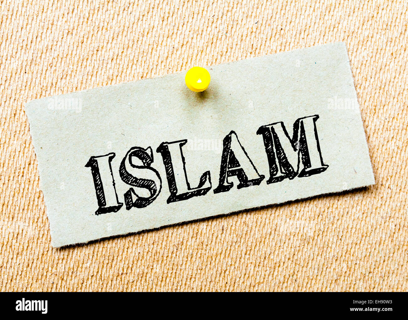 Recycled paper note pinned on cork board. Islam Message. Concept Image ...