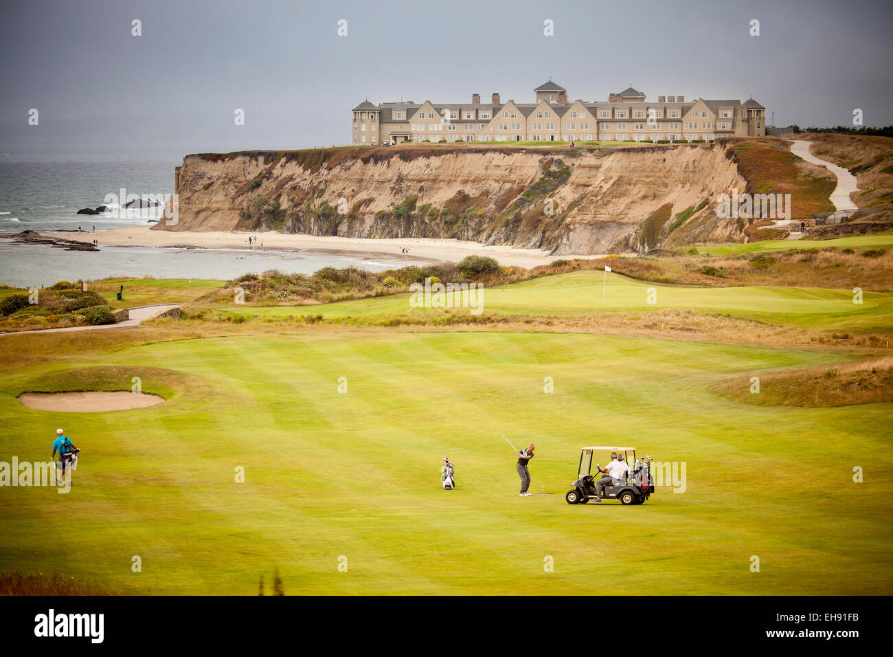 Ritz-Carlton Hotel and Half Moon Bay Ocean Golf Links on a misty day ...
