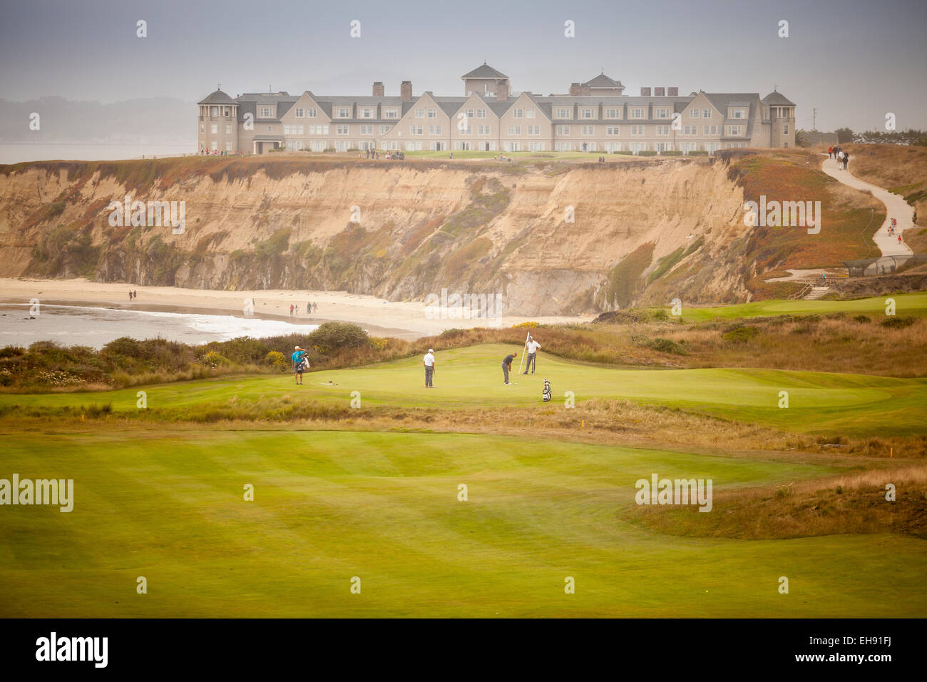 Ritz-Carlton Hotel and Half Moon Bay Ocean Golf Links on a misty day ...
