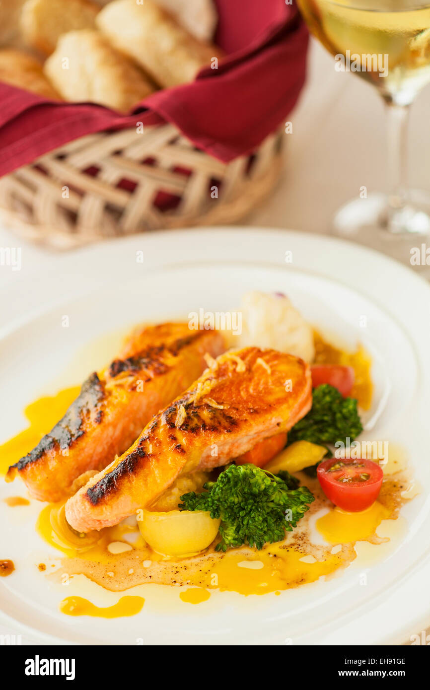 grilled salmon with lilikoi glaze, Cafe Gilbralter, El Granada near ...