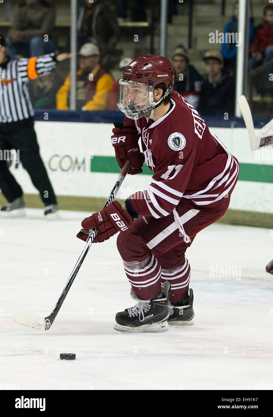 The Series. 08th Mar, 2015. Umass defenseman Ben Gallacher (11) skates ...
