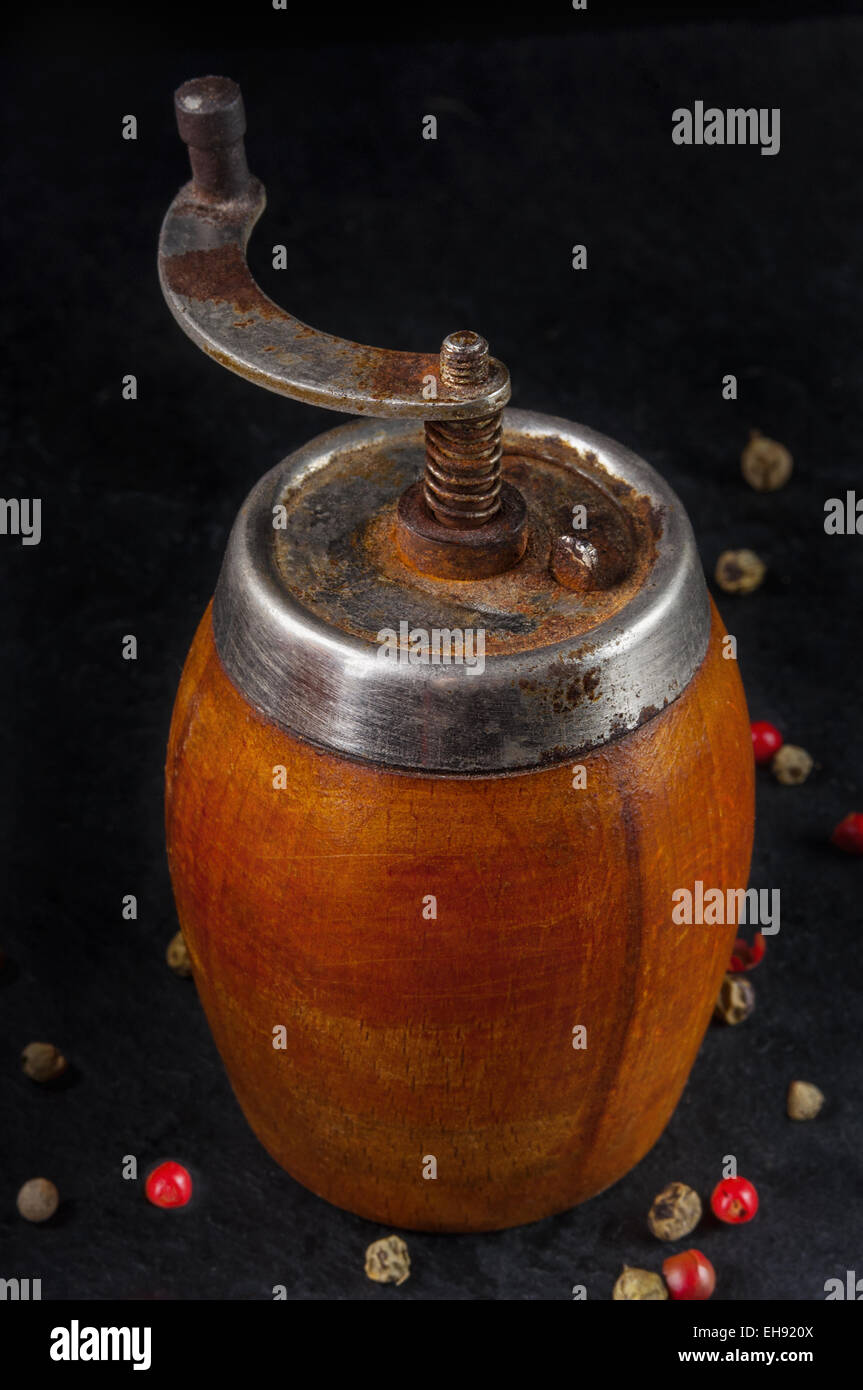 Vintage Pepper Mill On Black High Resolution Stock Photography and ...