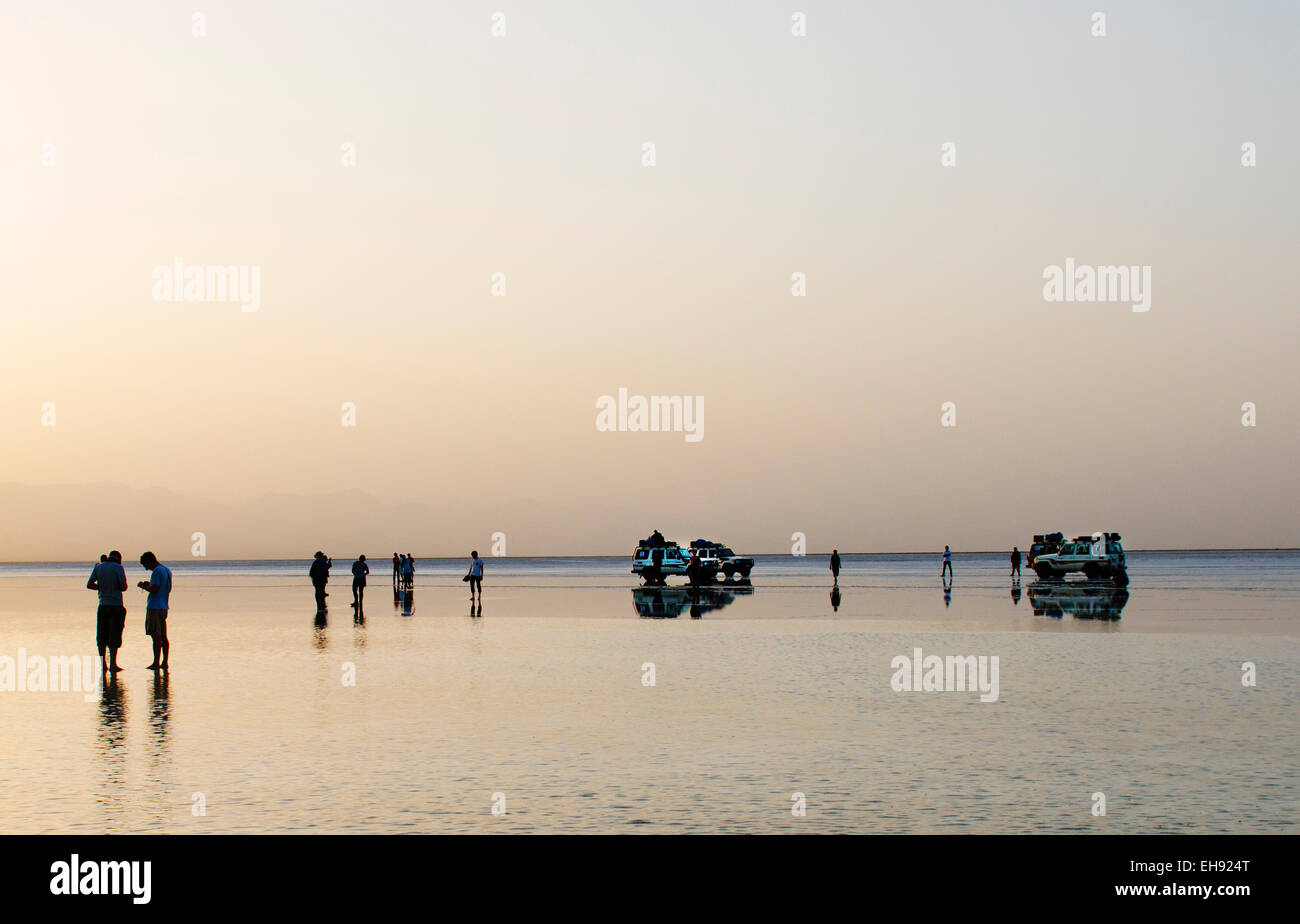 Sunset over Lake Assale in the Danakil Depression in Ethiopia Stock ...
