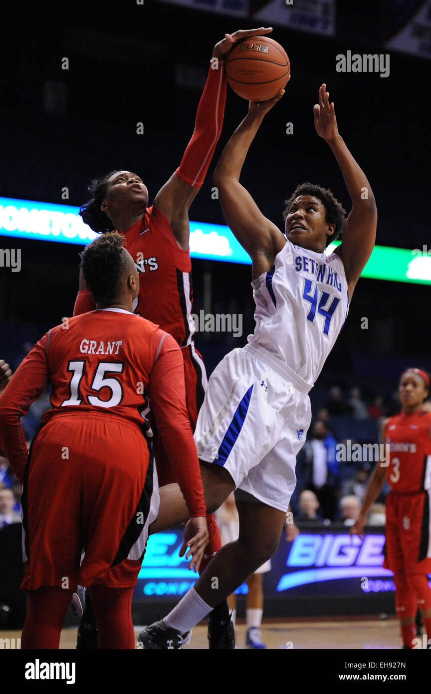 March 9, 2015: Seton Hall Pirates forward Janee Johnson (44) attempts a ...