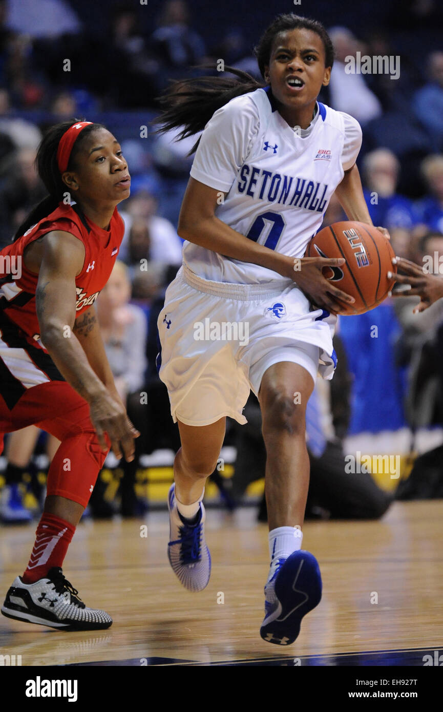 March 9, 2015: Seton Hall Pirates guard Daisha Simmons (0) drives the ...