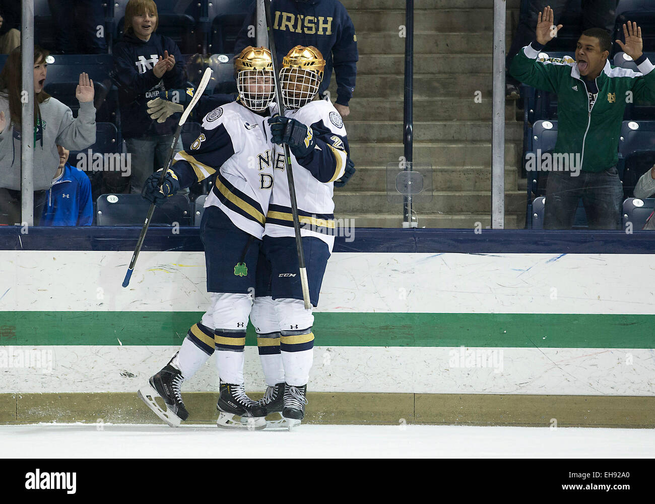 The Series. 08th Mar, 2015. Notre Dame players celebrate goal by center ...
