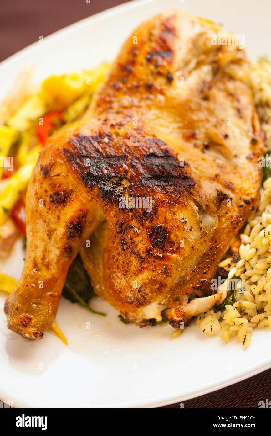 Oak wood grilled free-range half chicken, Paradise Cafe, Santa Barbara ...