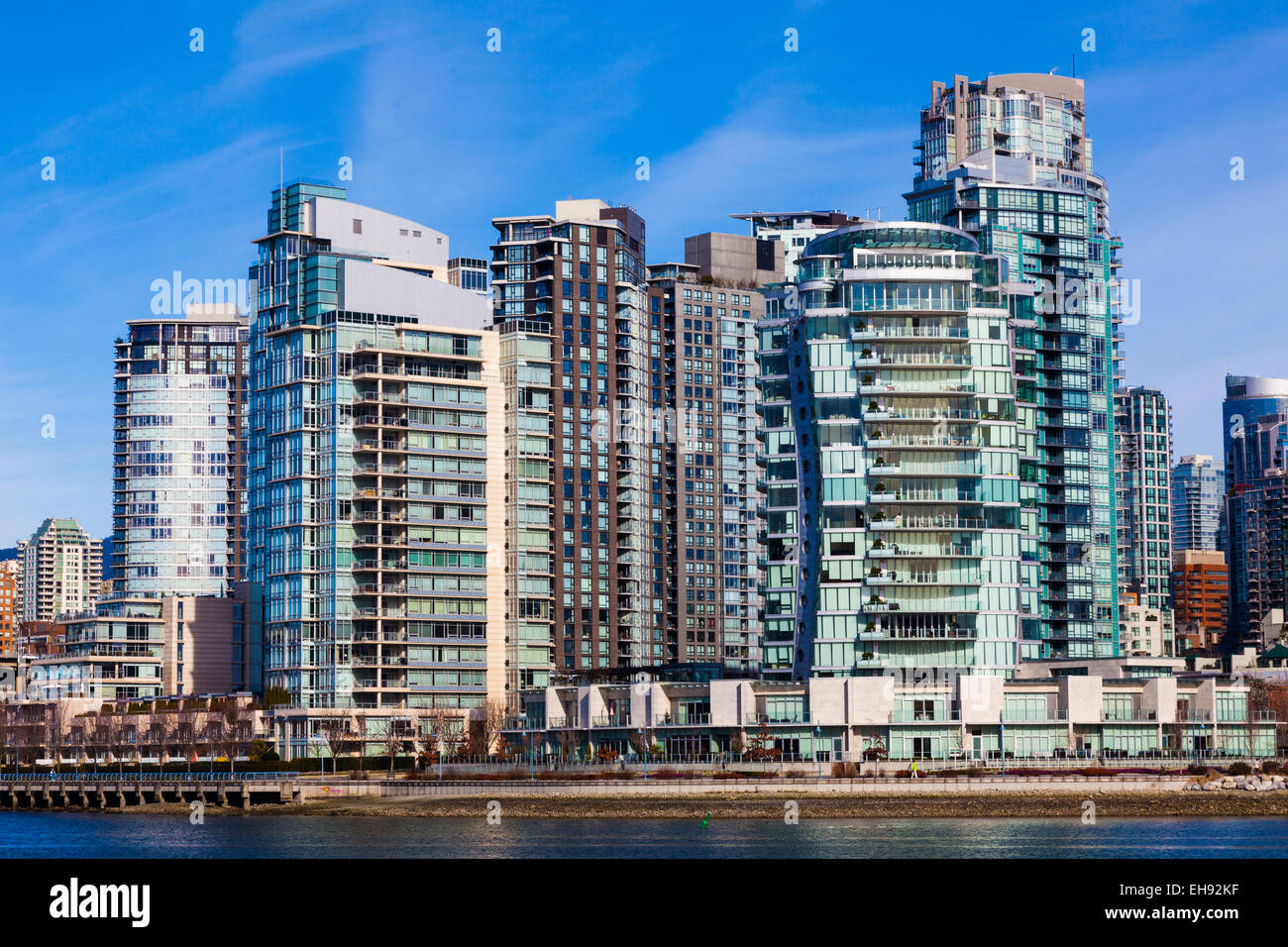 Residential apartment buildings on the waterfront of False Creek in ...