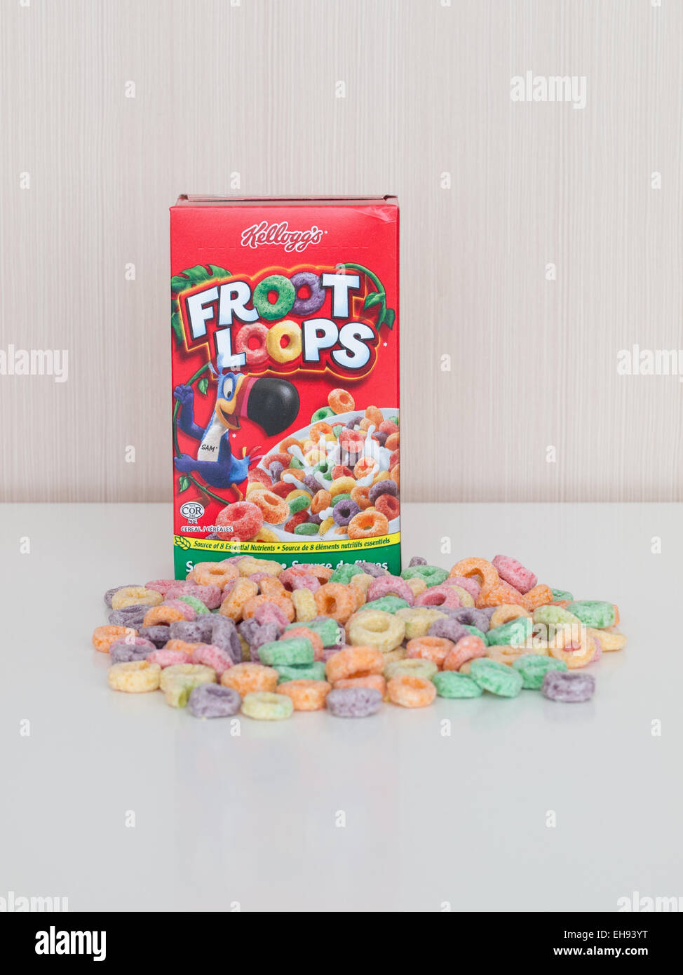 A fun-packed sized box of Kellogg's Froot Loops cereal. Canadian ...