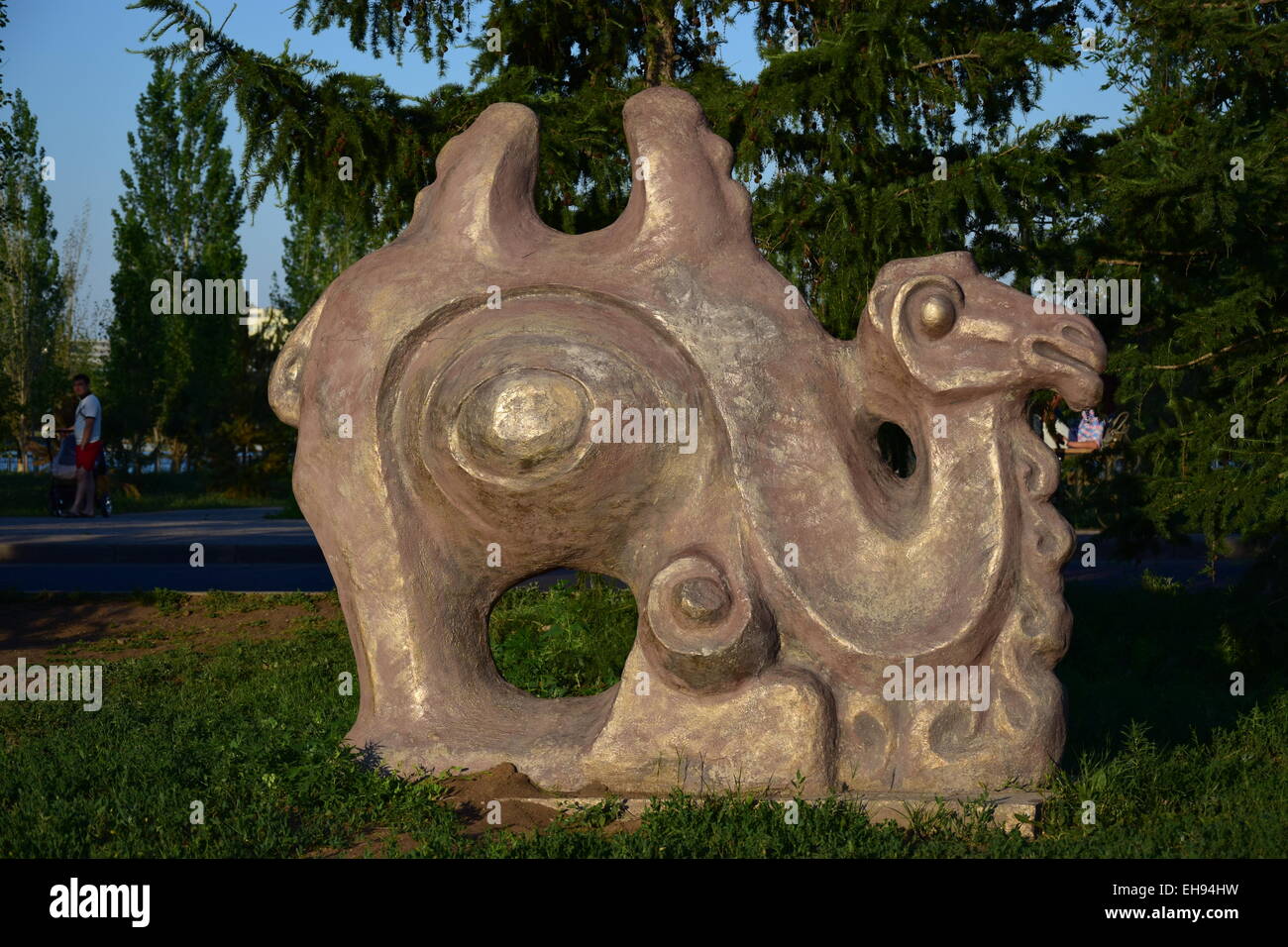 Bronze statue featuring a two-hump (Bactrian) camel, in Astana ...