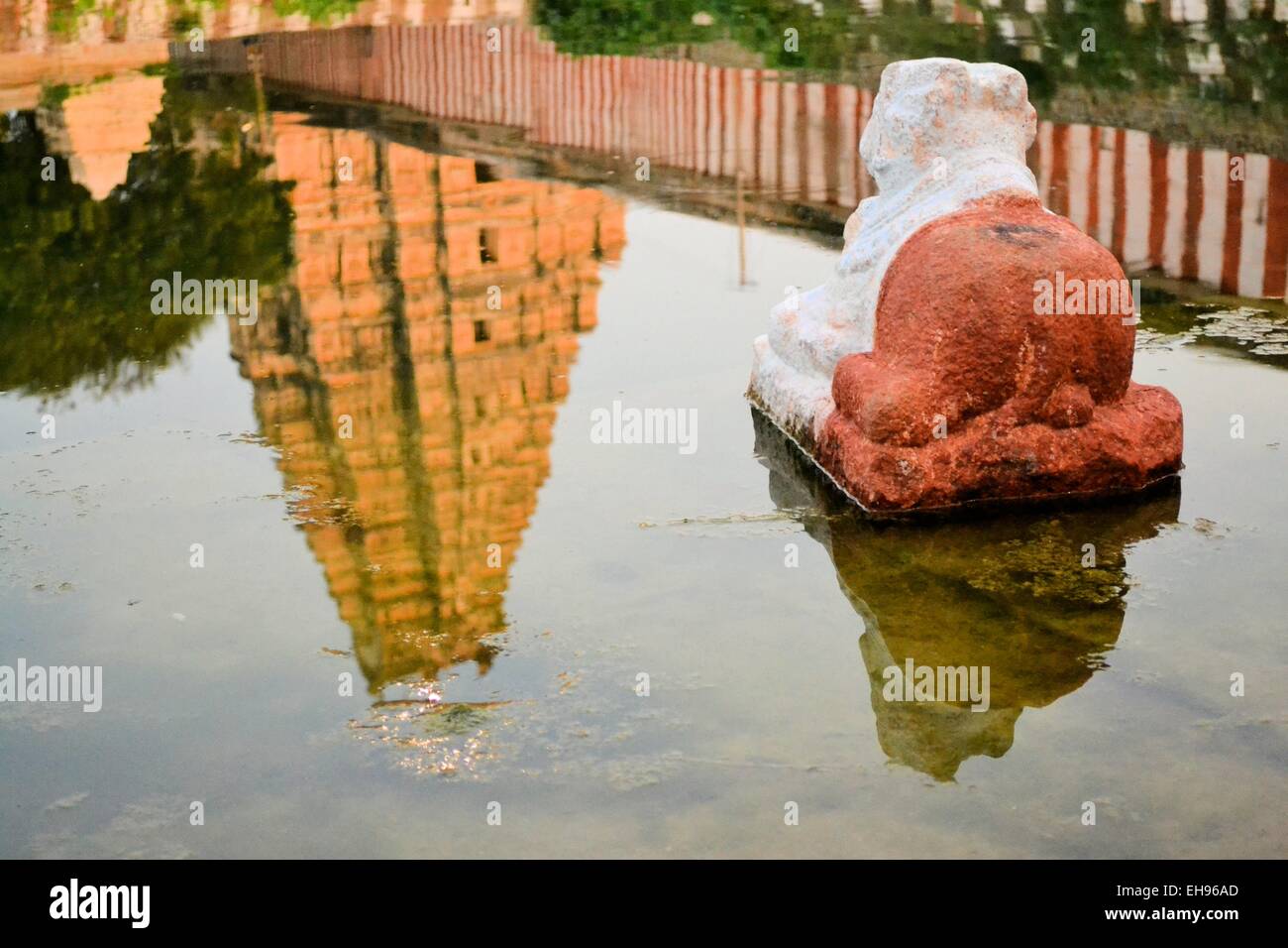 Pool with reflection of Virupaksha Hindu temple, Hampi Stock Photo - Alamy