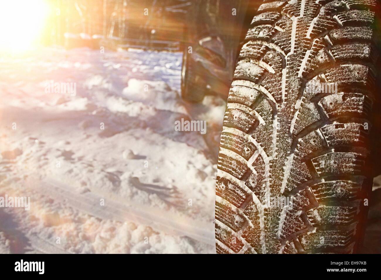tread wheels Winter studded tires snow Stock Photo - Alamy