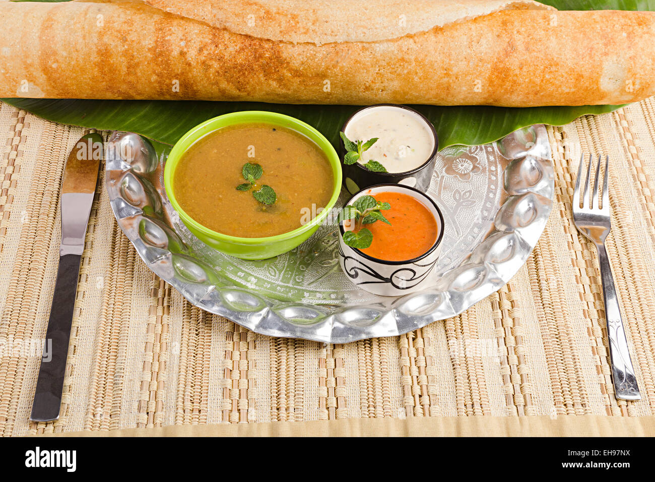 South Indian Dish Sambar Dosa Nobody Stock Photo - Alamy