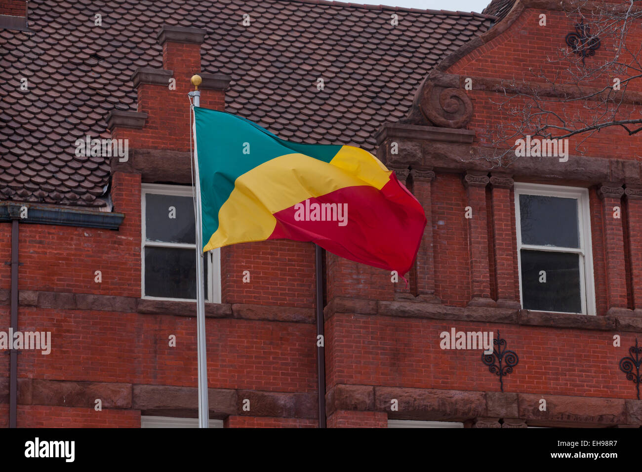 Flag in front of Embassy of the Republic of Congo - Washington, DC USA ...