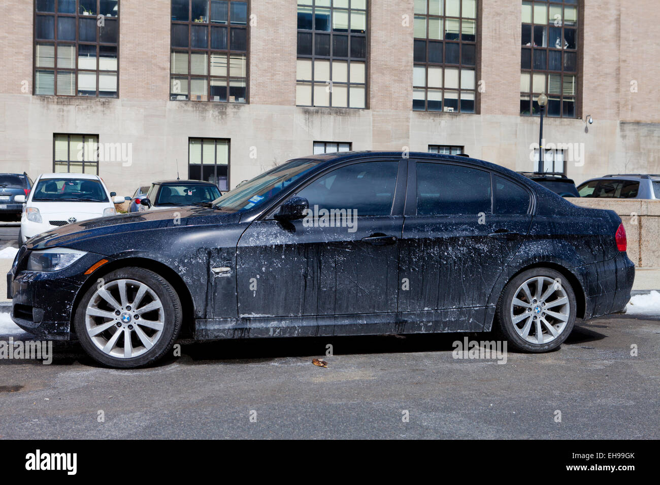 Dried salt brine covered on car - USA Stock Photo - Alamy