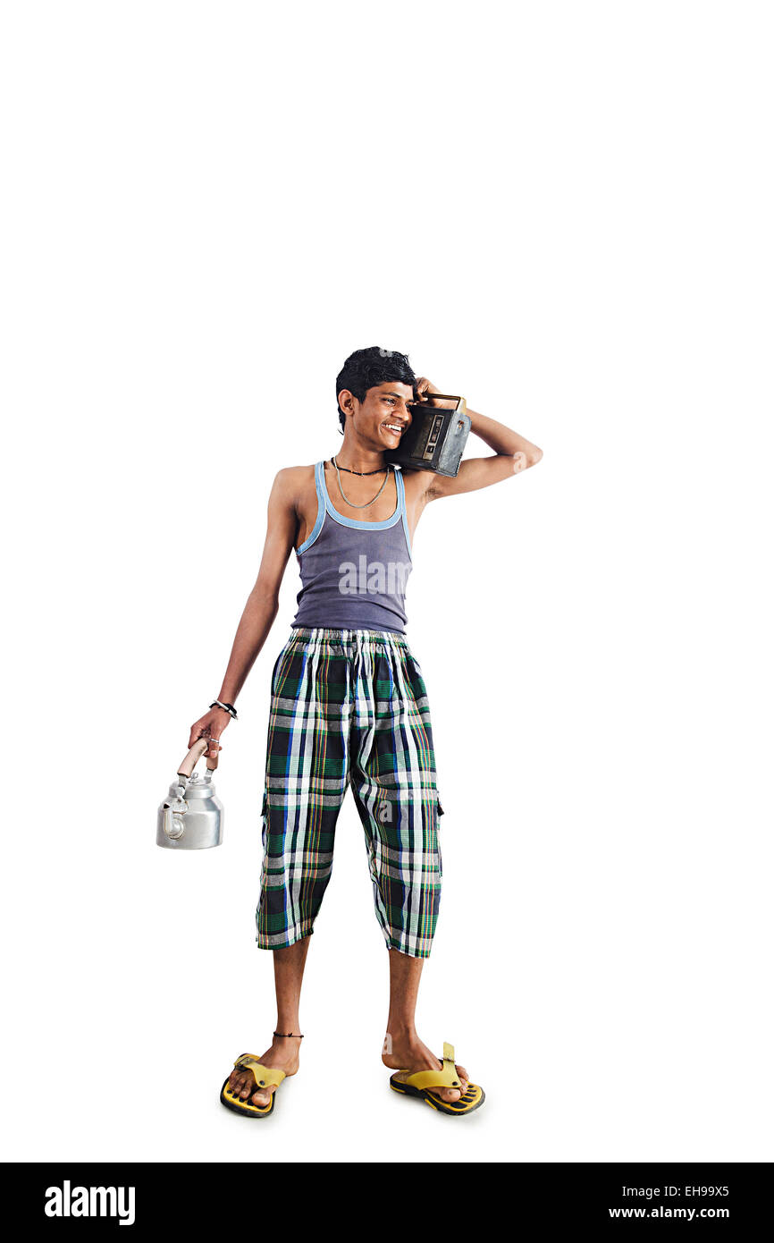 1 indian Boy Tea Servant hearing FM Radio Stock Photo - Alamy